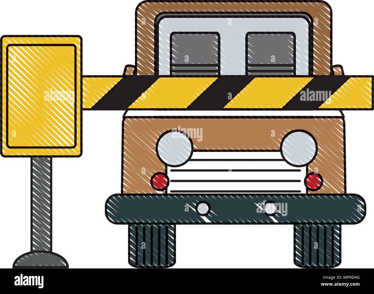 car and parking barrier over white background, vector illustration ...