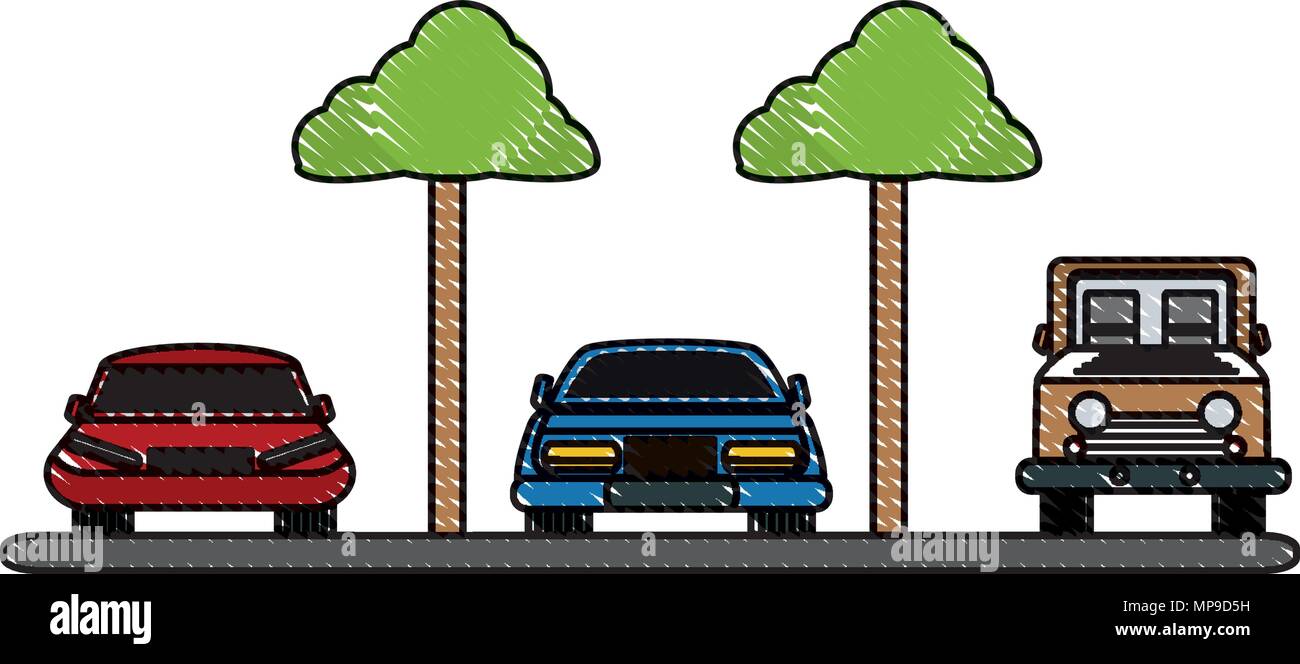 Parking zone with cars over white background, vector illustration Stock ...