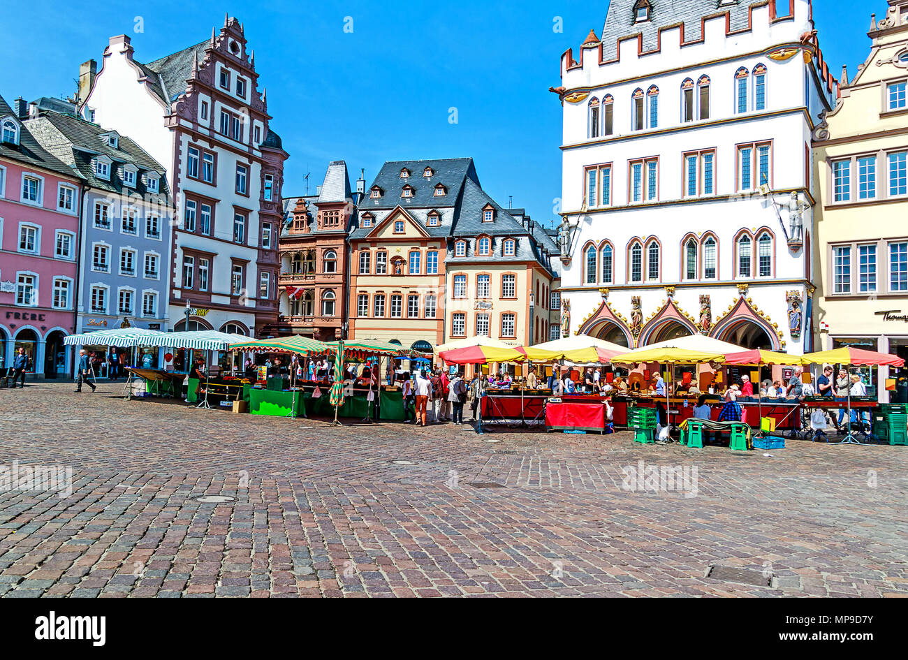 TRIER, GERMANY-MAY 15, 2018: Picturesque iconic Market square is one of ...