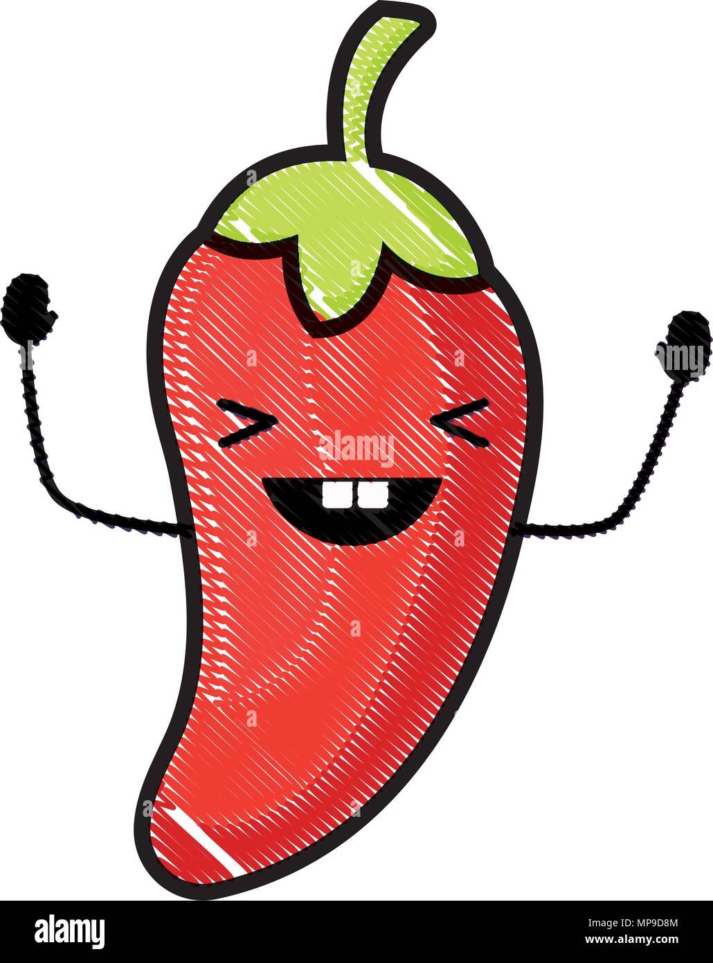 Kawaii happy chili icon over white background, colorful design. vector ...