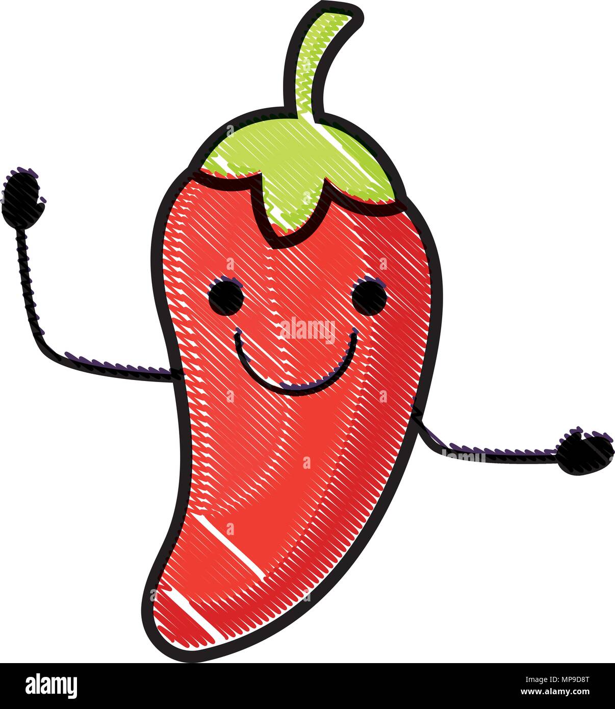 Kawaii excited chili pepper over white background, colorful design ...