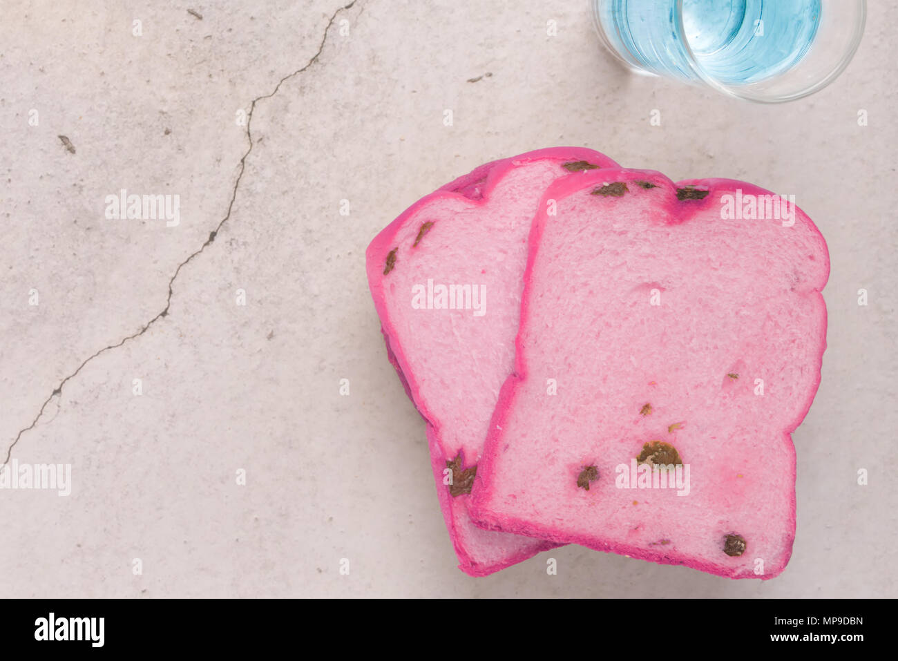 Bread and water abstract pink raisin bread and blue painting water ...