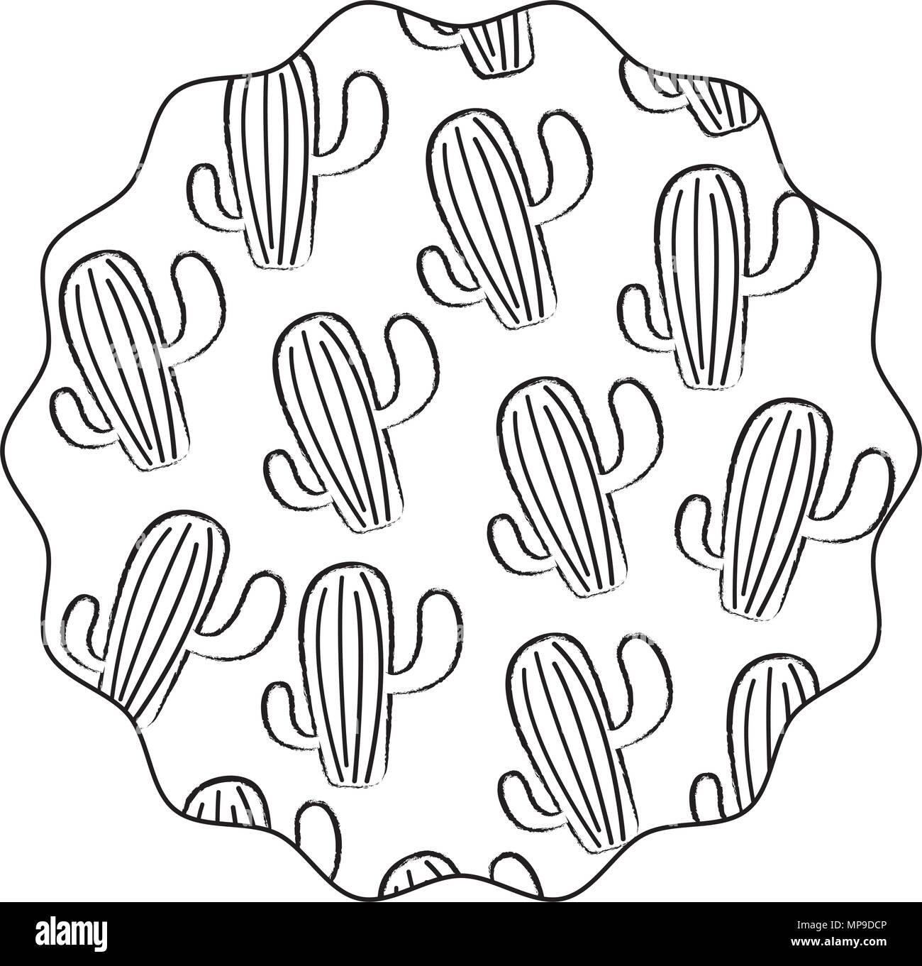 circular frame with cactus plant pattern over white background, vector ...