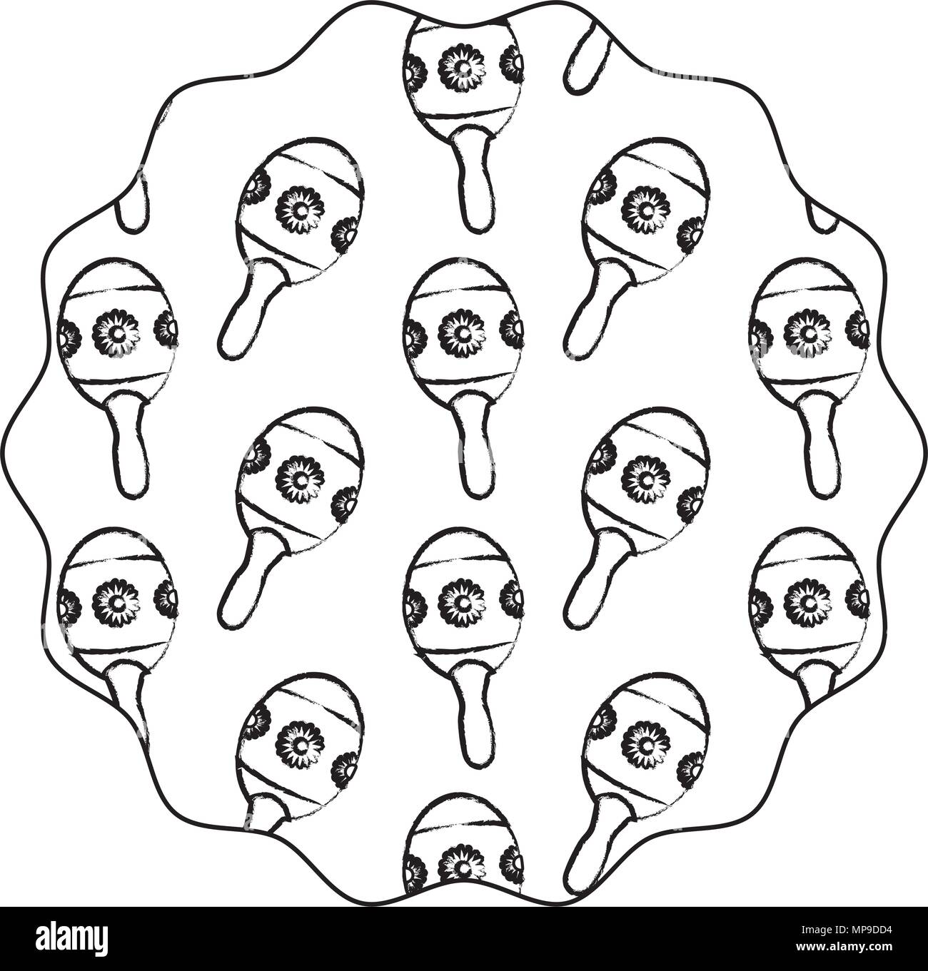 circular frame with Mexican maracas pattern over white background ...
