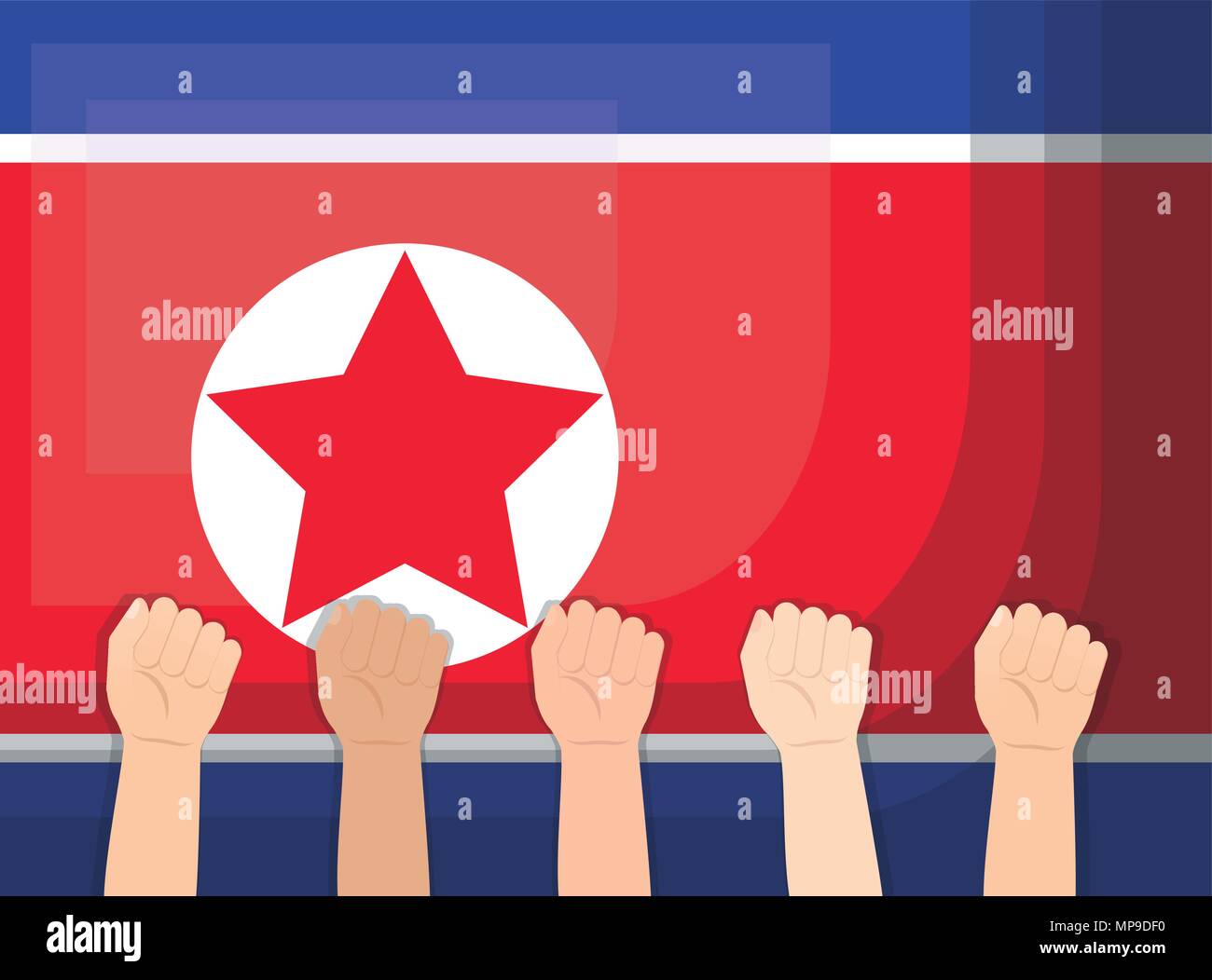 north korea flag and hands up, colorful design. vector illustration ...
