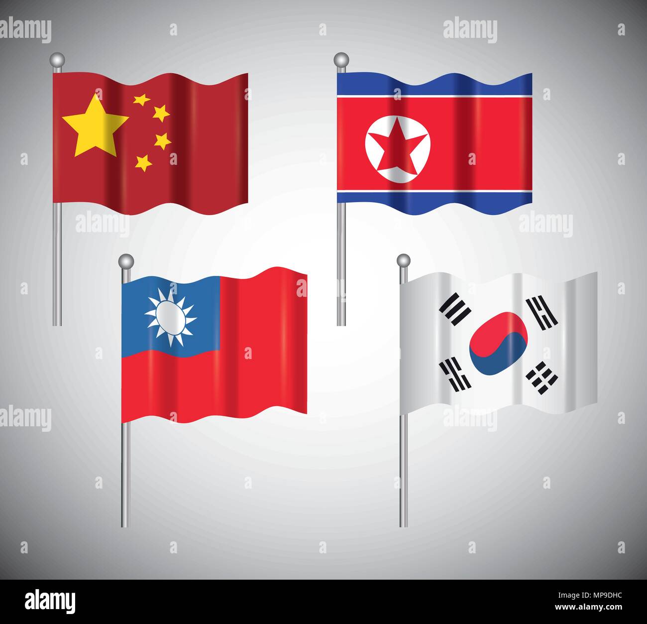 Icon set of Asian flags over gray background, colorful design. vector ...