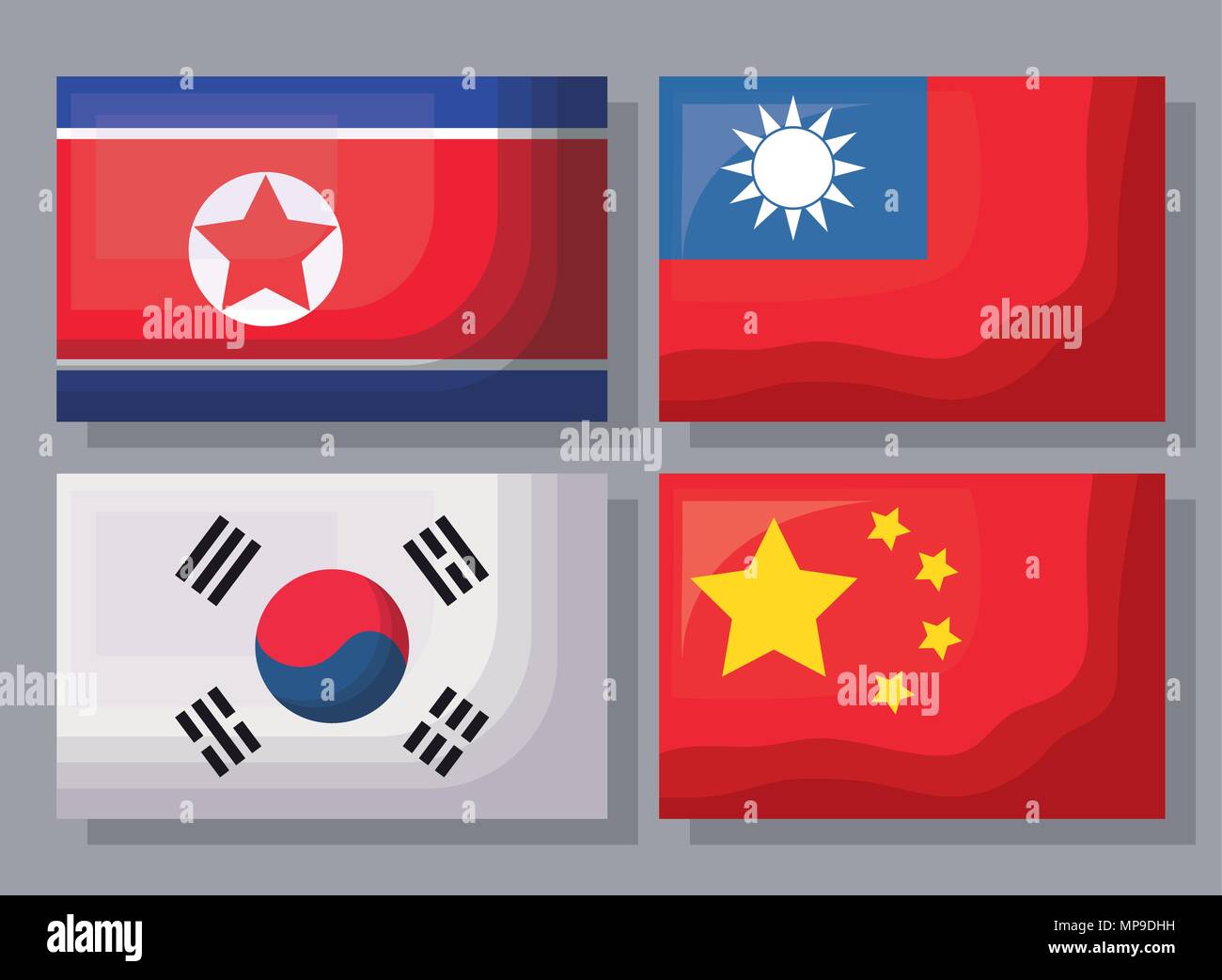 Icon set of Asian flags over gray background, colorful design. vector ...