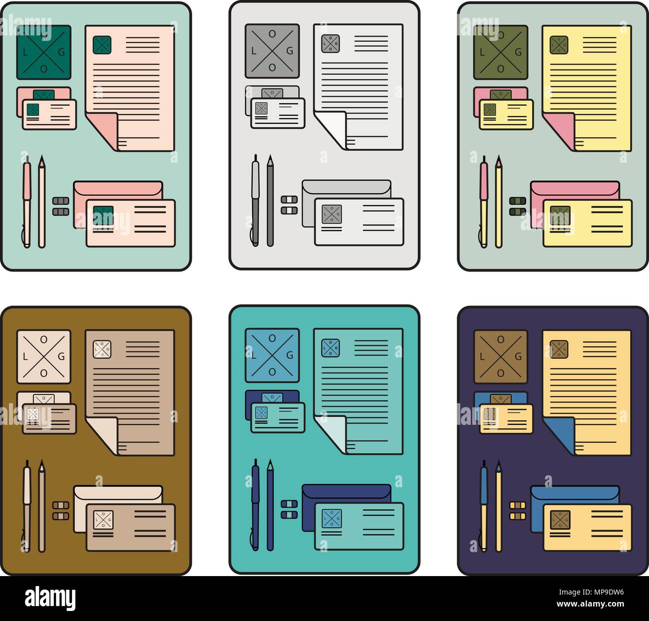 The big office set for template in different colours with many kind of ...