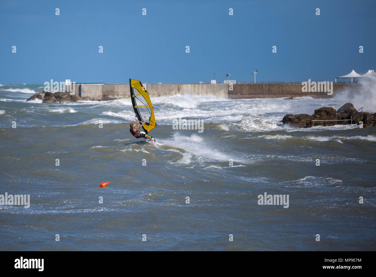 Sea Waves and Wind Surfing in the Summer in Windy Day Stock Photo - Alamy
