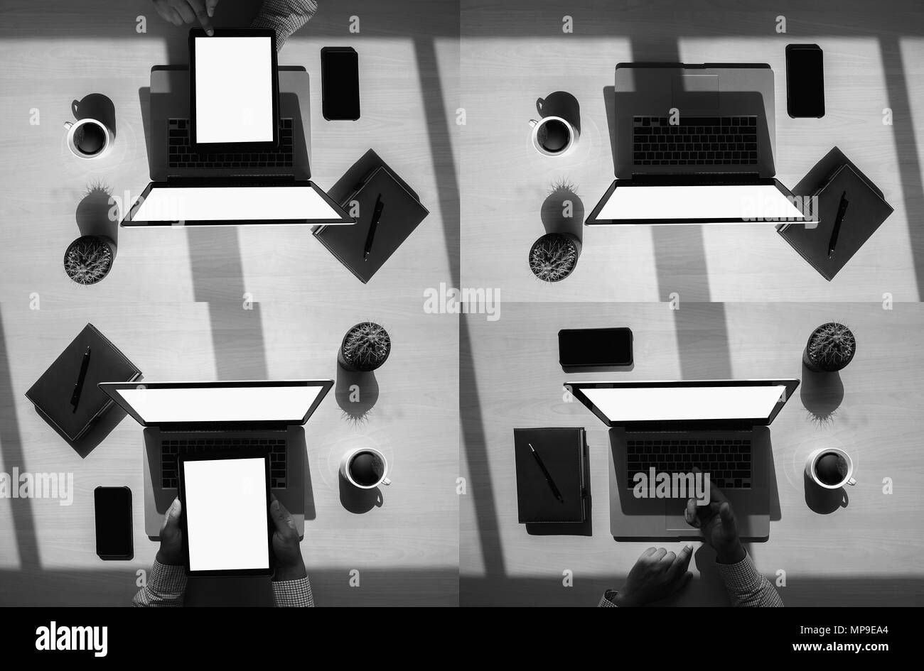 Overhead View top view man Working Desk Concept Stock Photo - Alamy