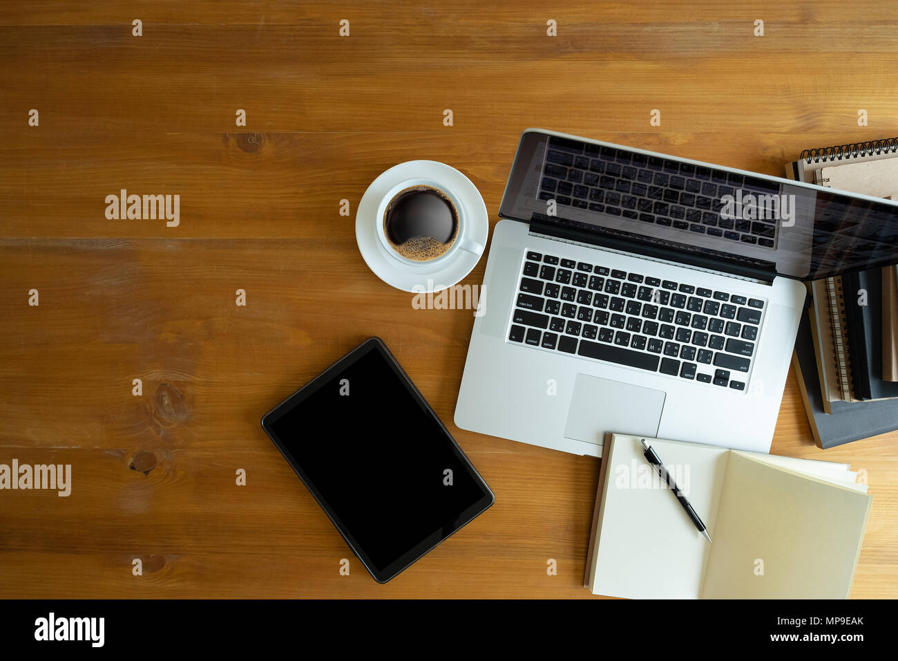 Overhead View top view man Working Desk Concept Stock Photo - Alamy