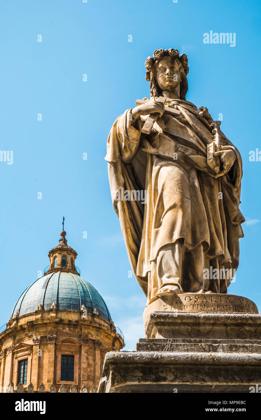 Statue of Saint Rosalia in the garden of the Cathedral of the ...