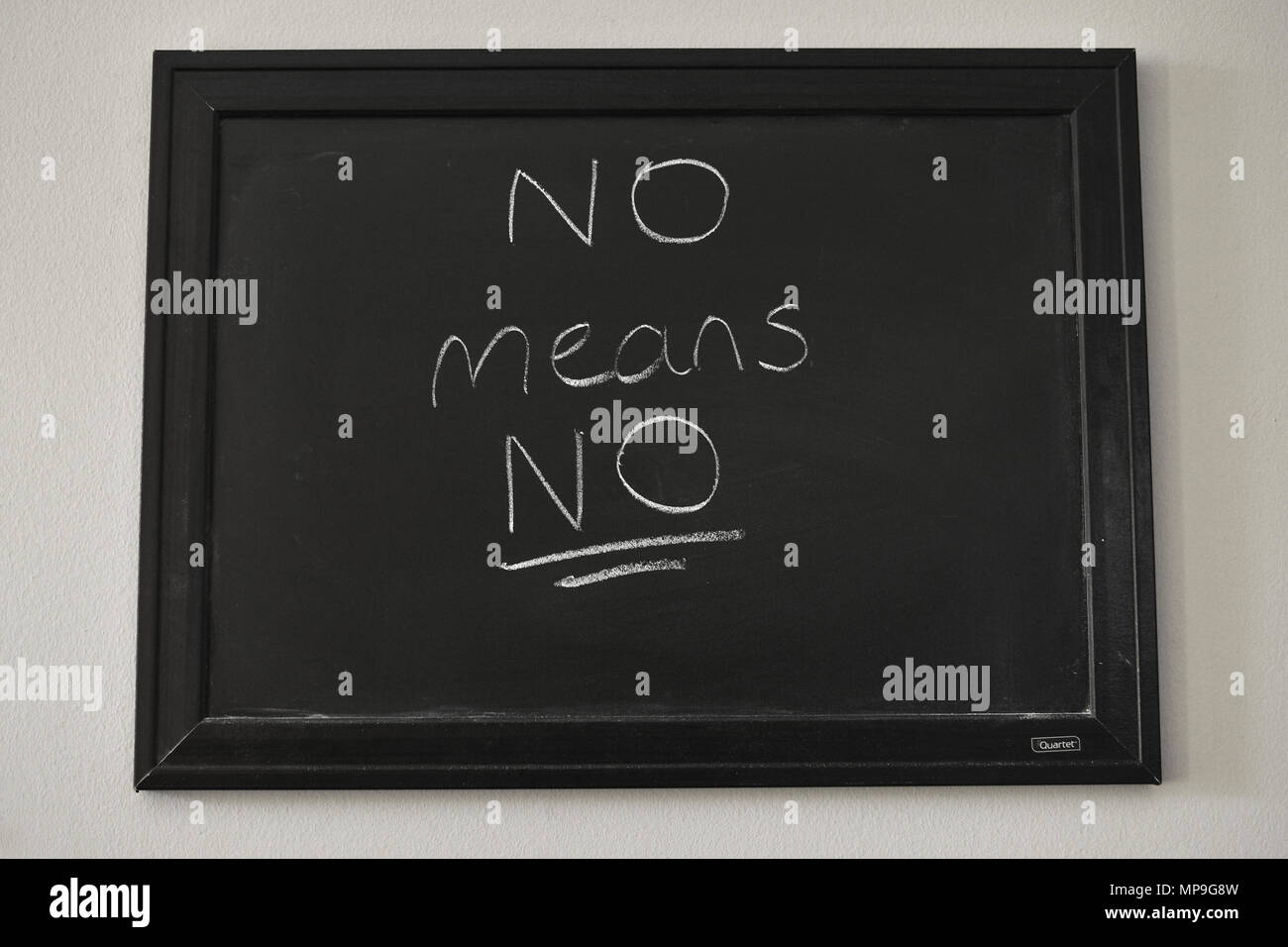 No means no written in white chalk on a wall mounted blackboard Stock ...