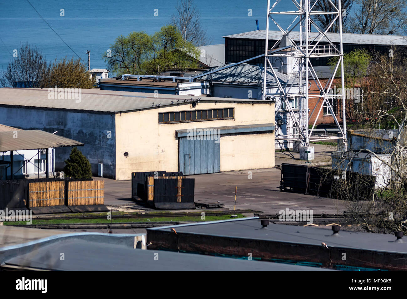 Industrial sea port view Stock Photo - Alamy