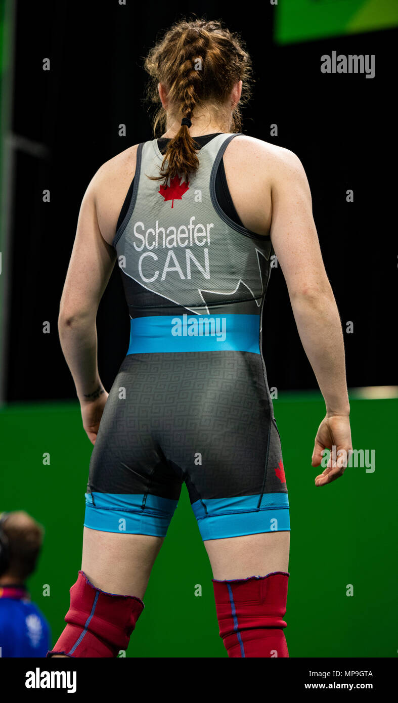 GOLD COAST, AUSTRALIA - APRIL 13: Emily Schaefer of Canada v Odunayo ...