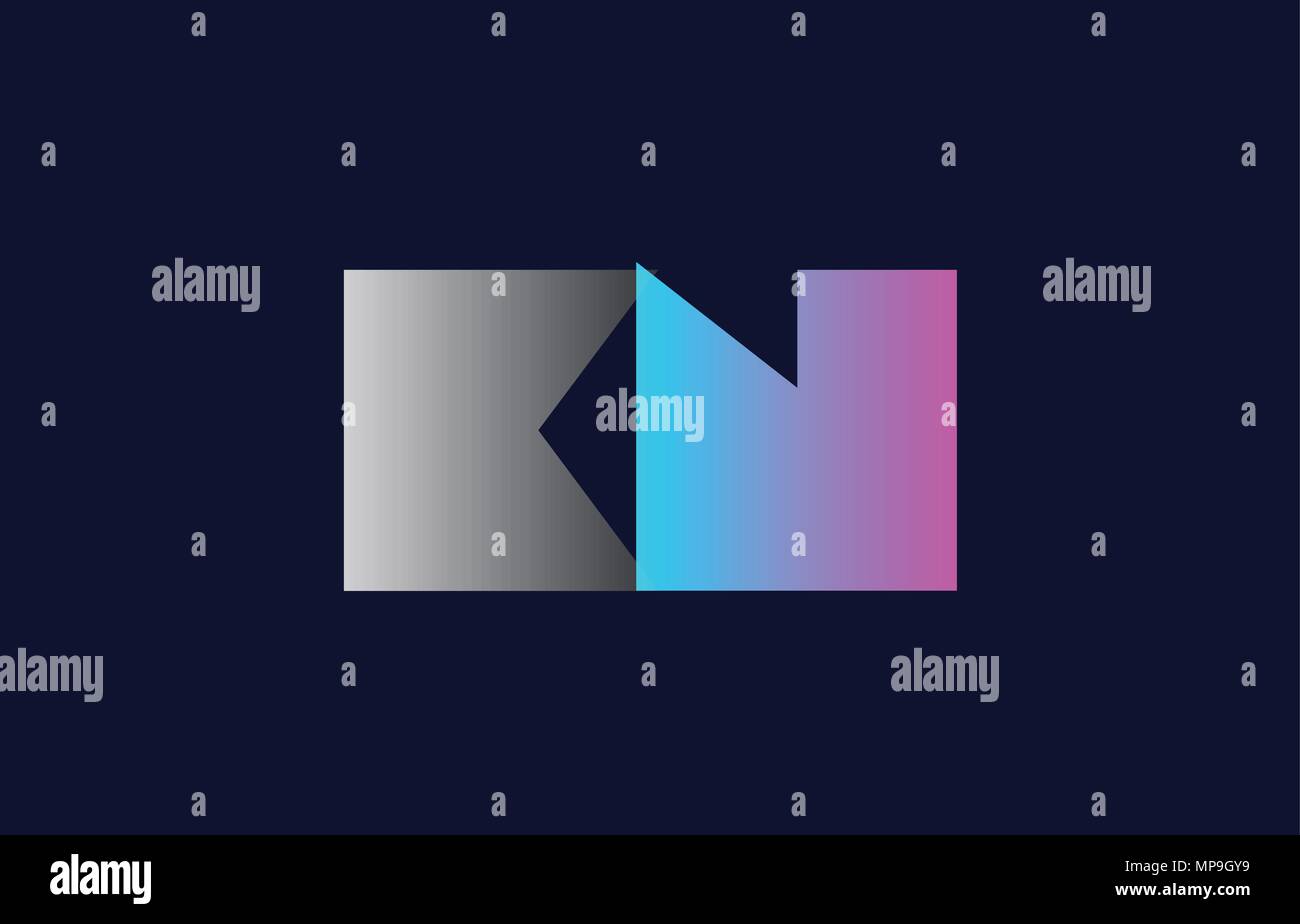 initial alphabet letter kn k n logo combination in pink blue and grey ...