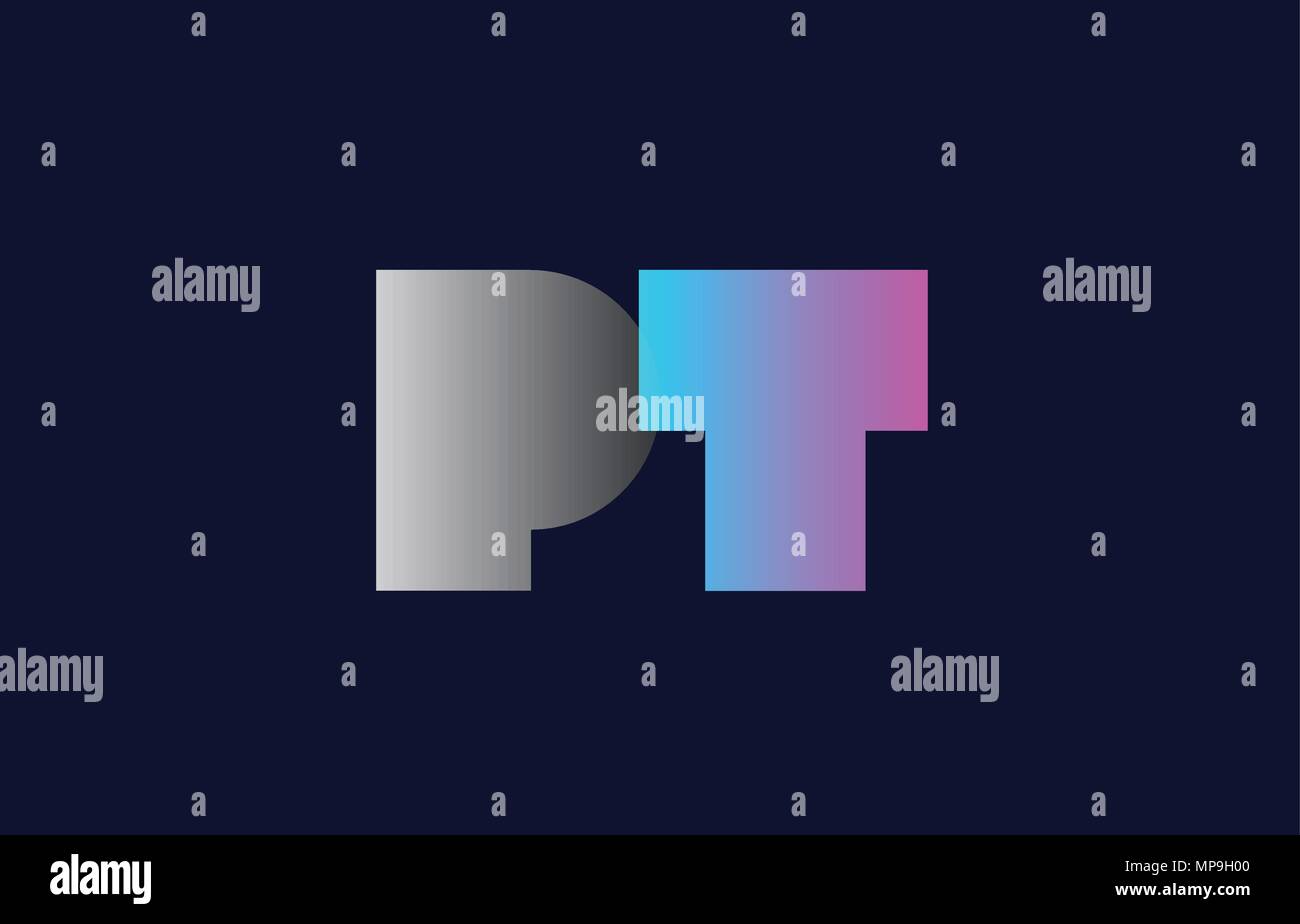 initial alphabet letter pt p t logo combination in pink blue and grey ...
