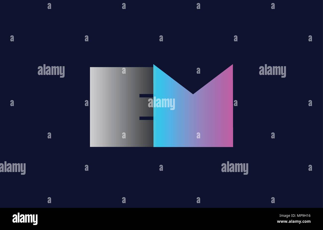 initial alphabet letter em e m logo combination in pink blue and grey ...