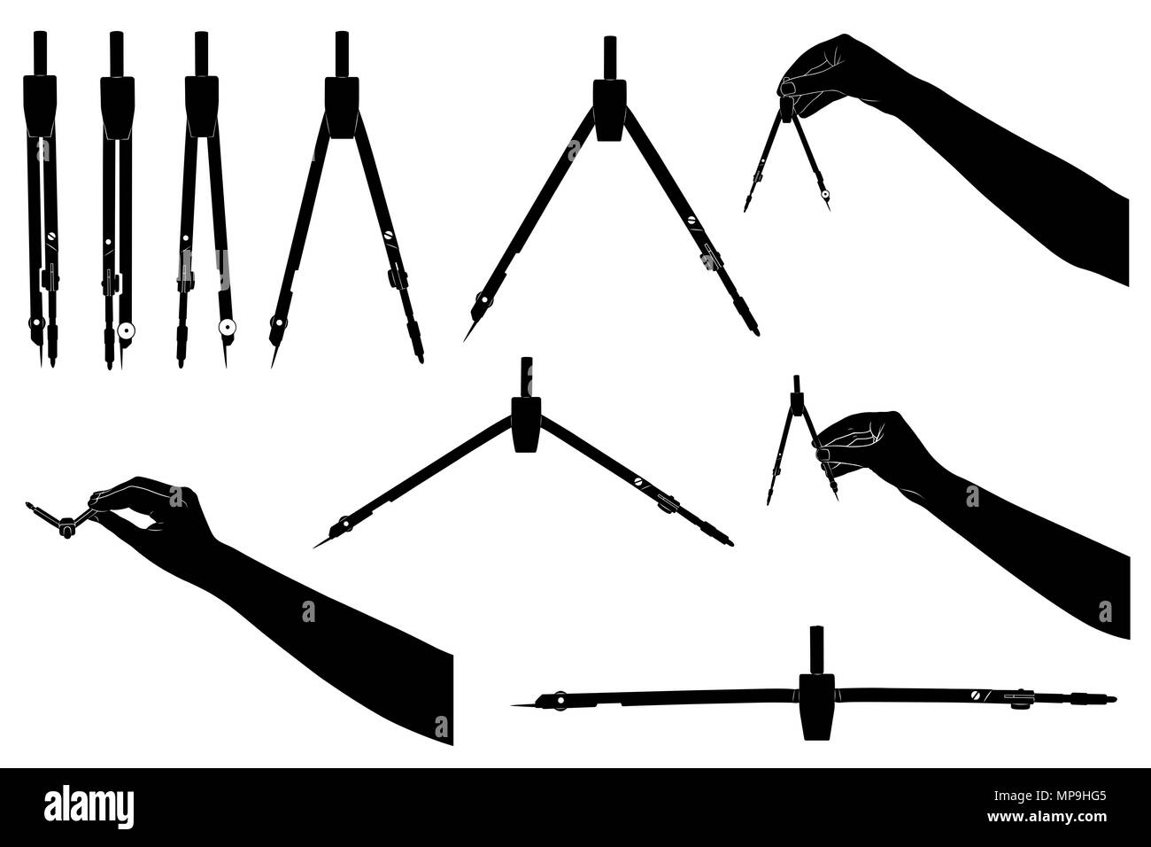 Set of different drawing compasses isolated on white Stock Photo - Alamy