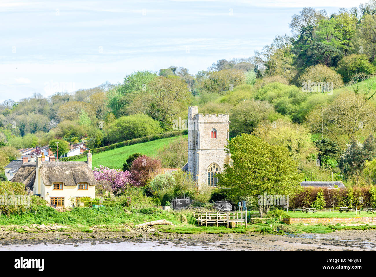 The village of Axmouth on the riverside near the mouth of the river Axe ...
