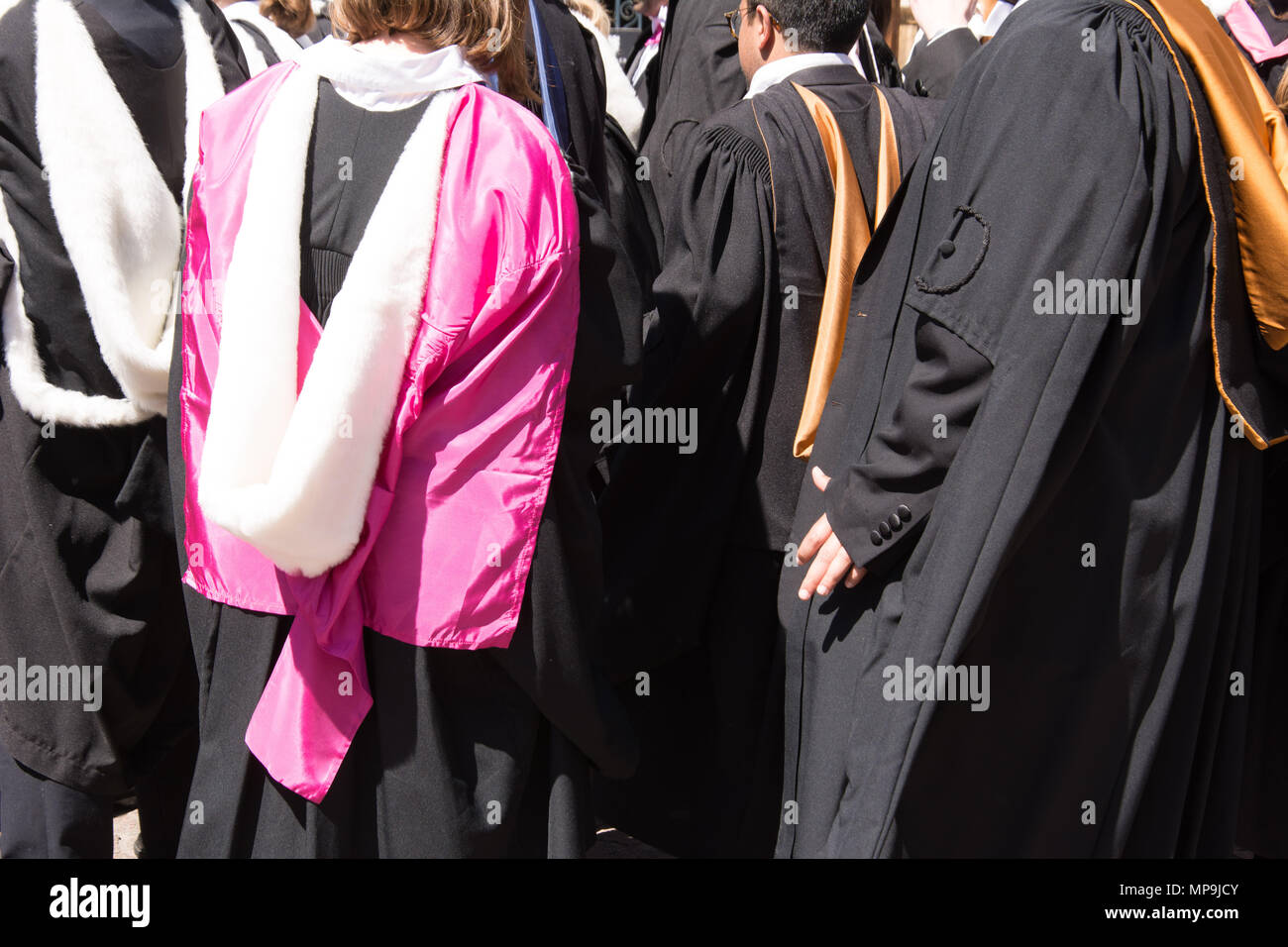 Cambridge UK, 2018-May-19. close up of graduation gowns worn to Degree ...