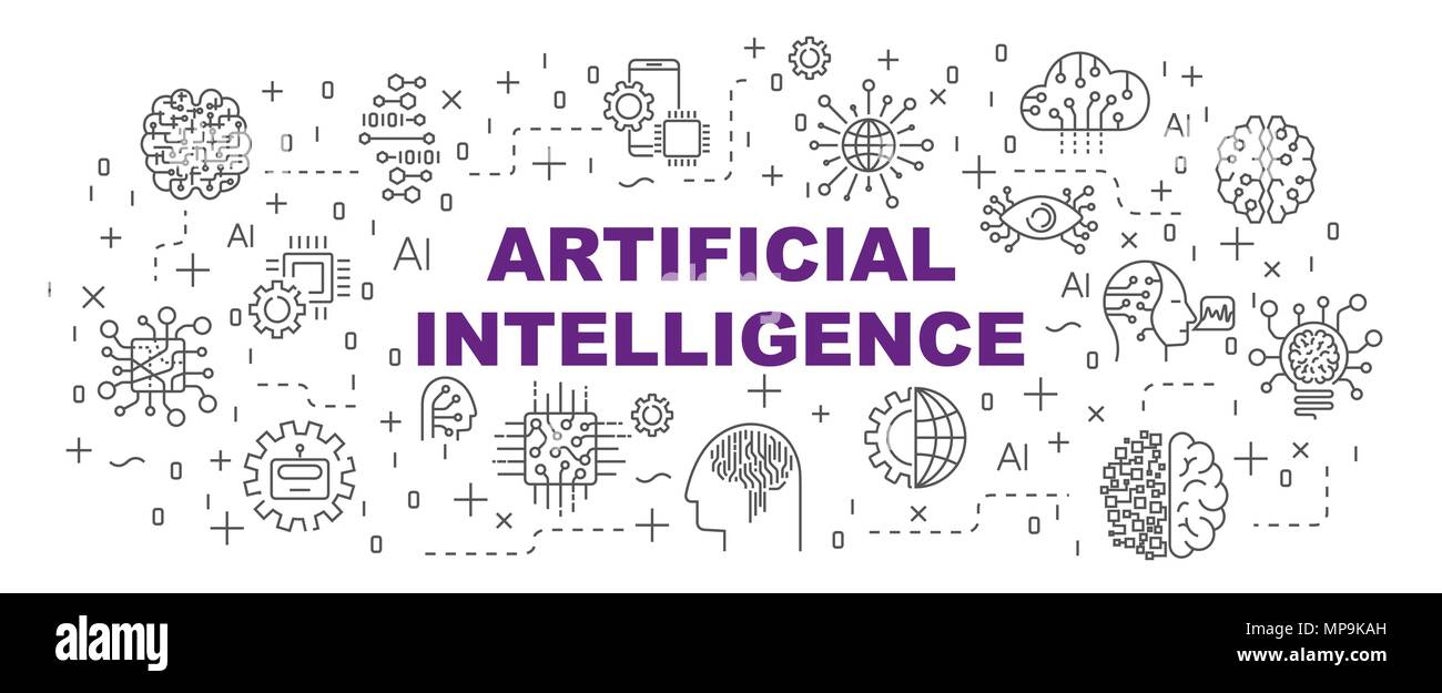 AI modern illustration. Vector Artificial Intelligence banner on white background. Editable ...