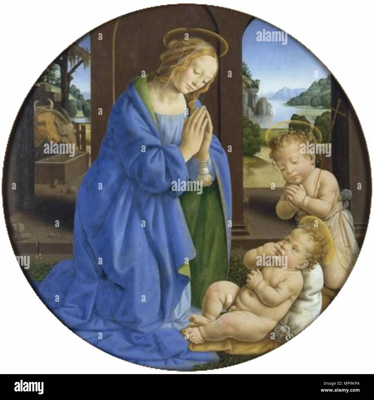 Madonna Adoring the Child with the Infant Saint John the Baptist. Tondo ...