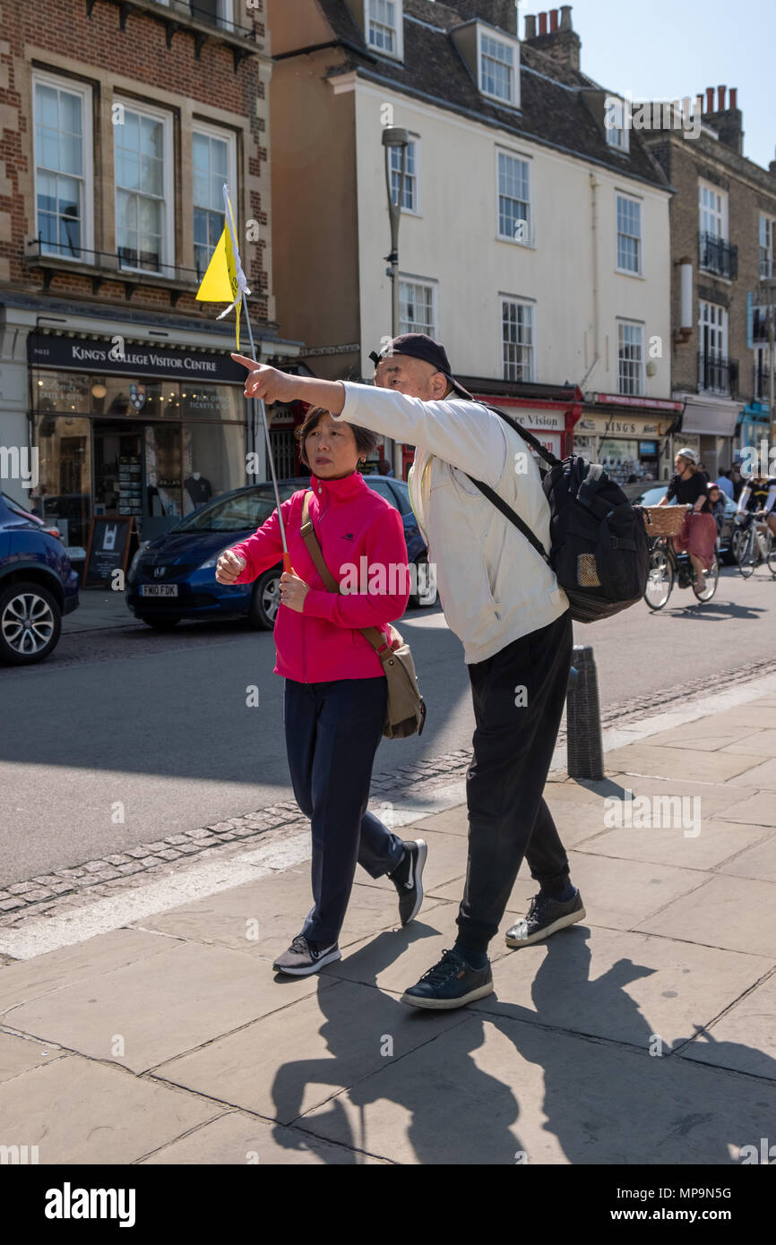 Chinese tour guide holding a yellow flag and talking to a Chinese ...
