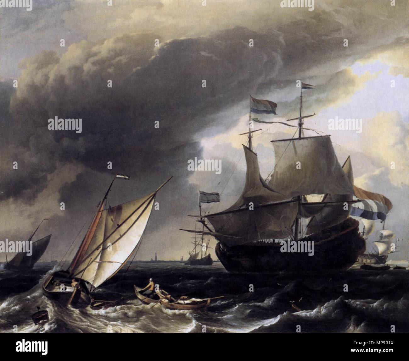 English: Dutch Vessels on the Sea at Amsterdam circa 1708. 831 Ludolf ...