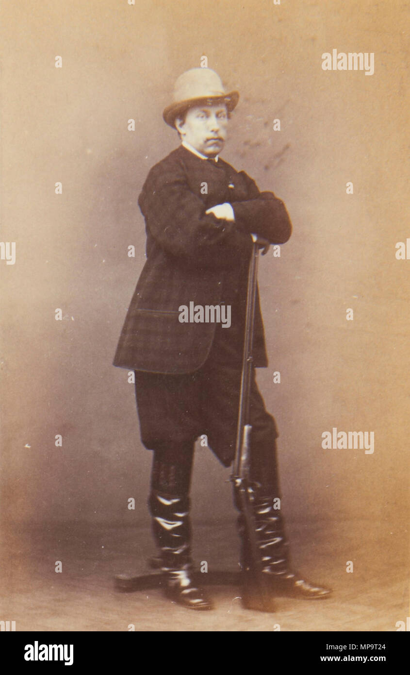 835 Luís, King of Portugal, arms folded on the gun barrel of a shotgun ...