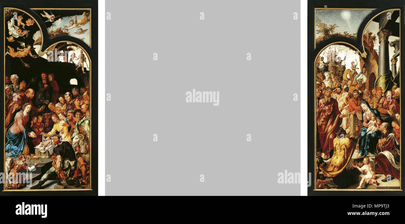 OSL-136A The Adoration of the Shepherds and The Adoration of the Magi. Inner left and right wing ...