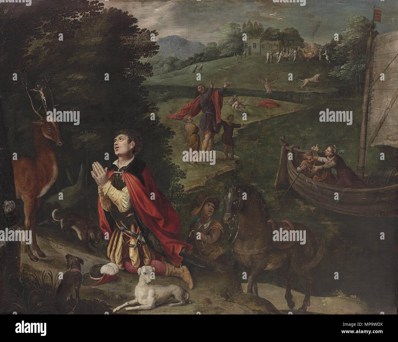 The Vision of Saint Eustace, other scenes with tests of his faith ...