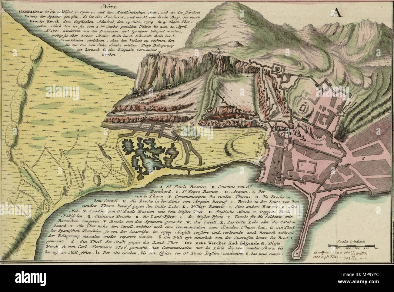 . English: Map of Gibraltar by the heirs of Johann Baptist Homann ...