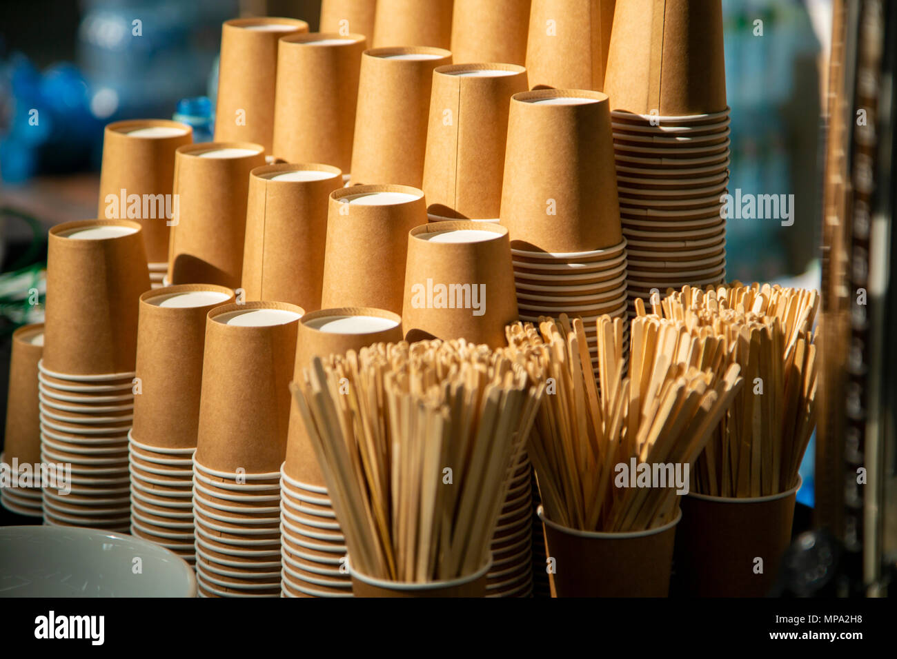 coffee cups stacked in a pile Horizontal Stock Photo - Alamy