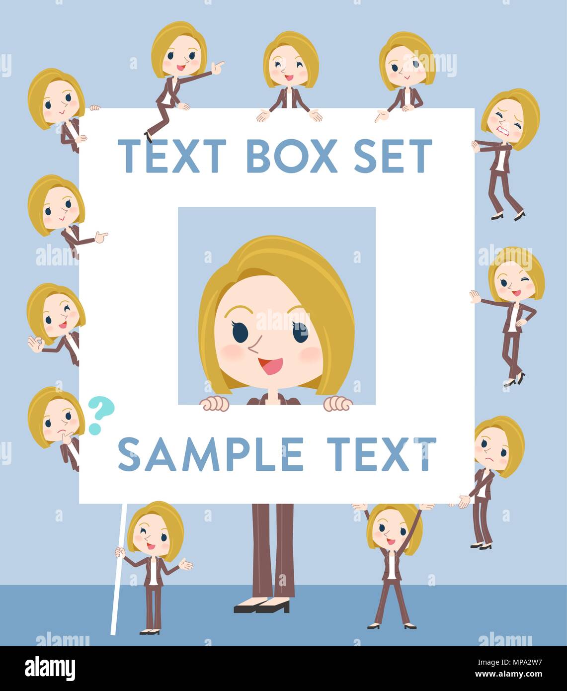 Set of various poses of blond hair woman White text box Stock Vector ...