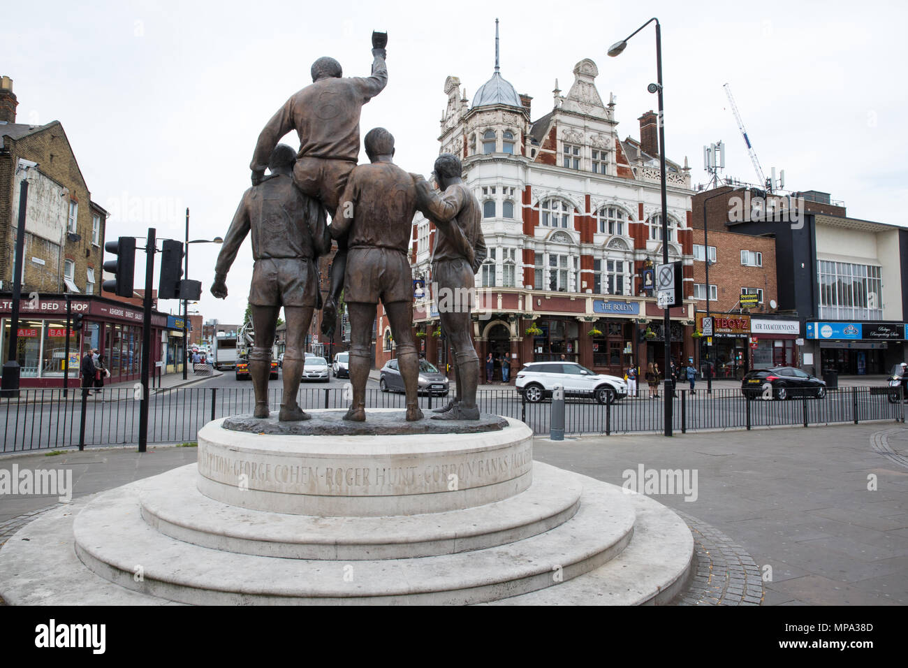 London, UK. 11th May, 2018. The Champions sculpture on Barking Road ...