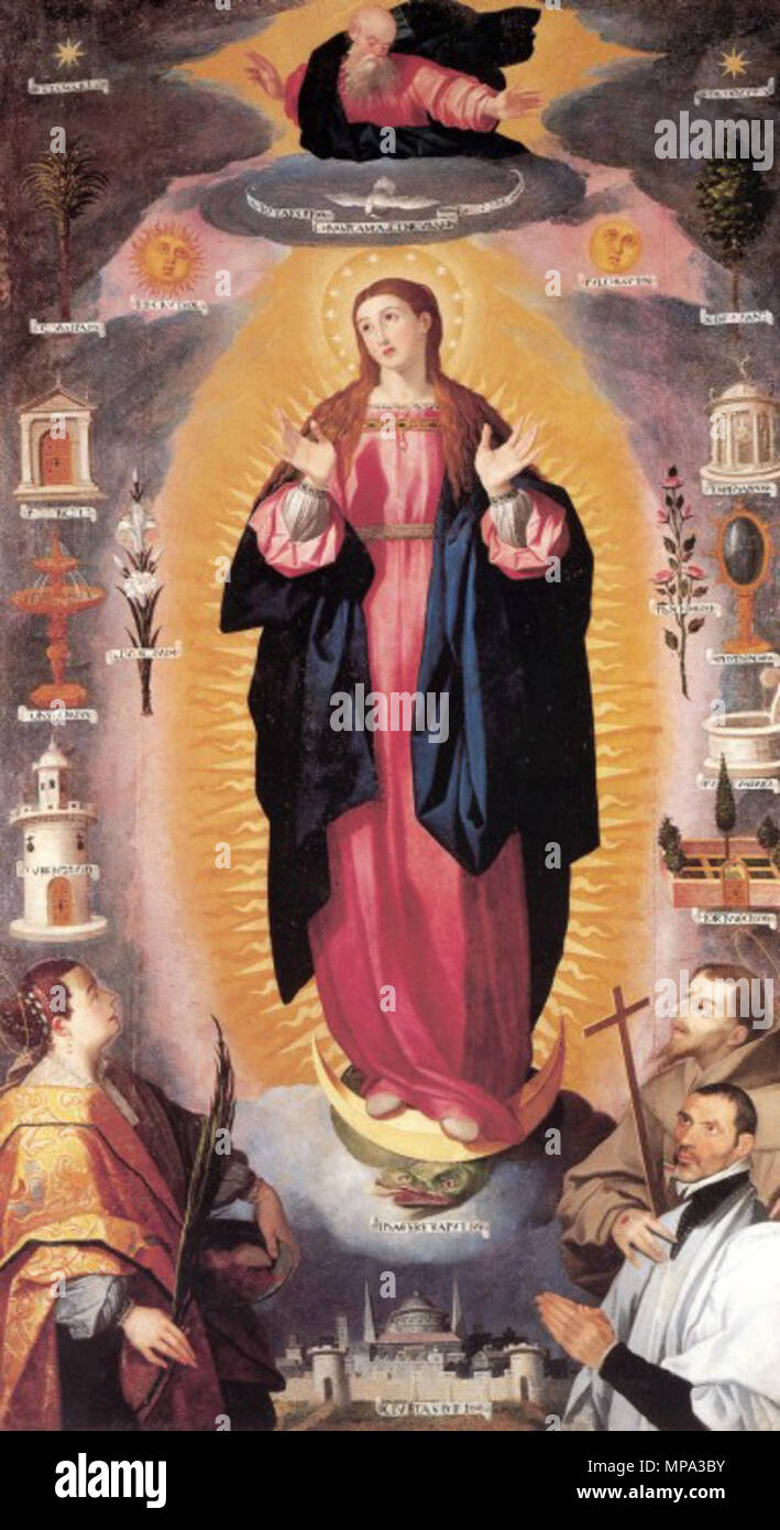 . Spanish: Inmaculada con San Francisco, Santa Águeda y donante. circa ...