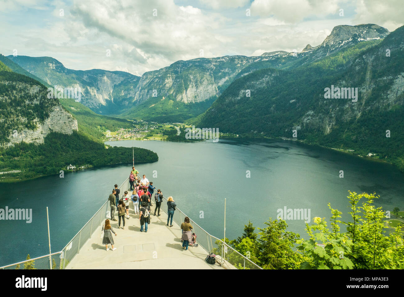 Skywalk viewing platform overlooking lake Hallstatt in Austria's ...