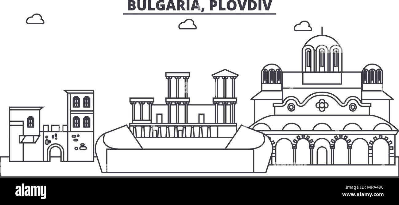 Bulgaria, Plovdiv line skyline vector illustration. Bulgaria, Plovdiv ...
