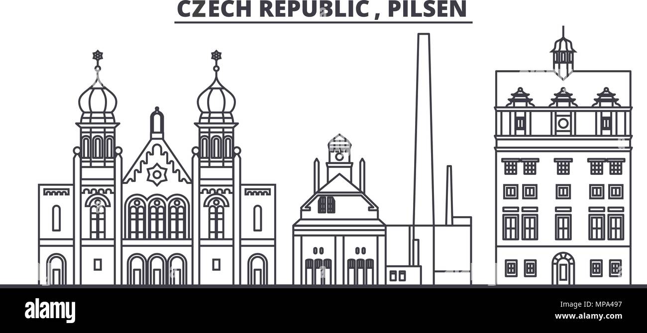 Czech Republic, Pilsen line skyline vector illustration. czech Republic ...