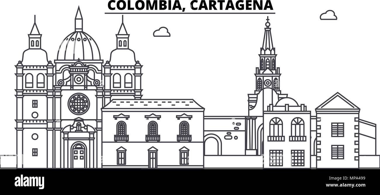 Colombia, Cartagena line skyline vector illustration. Colombia ...