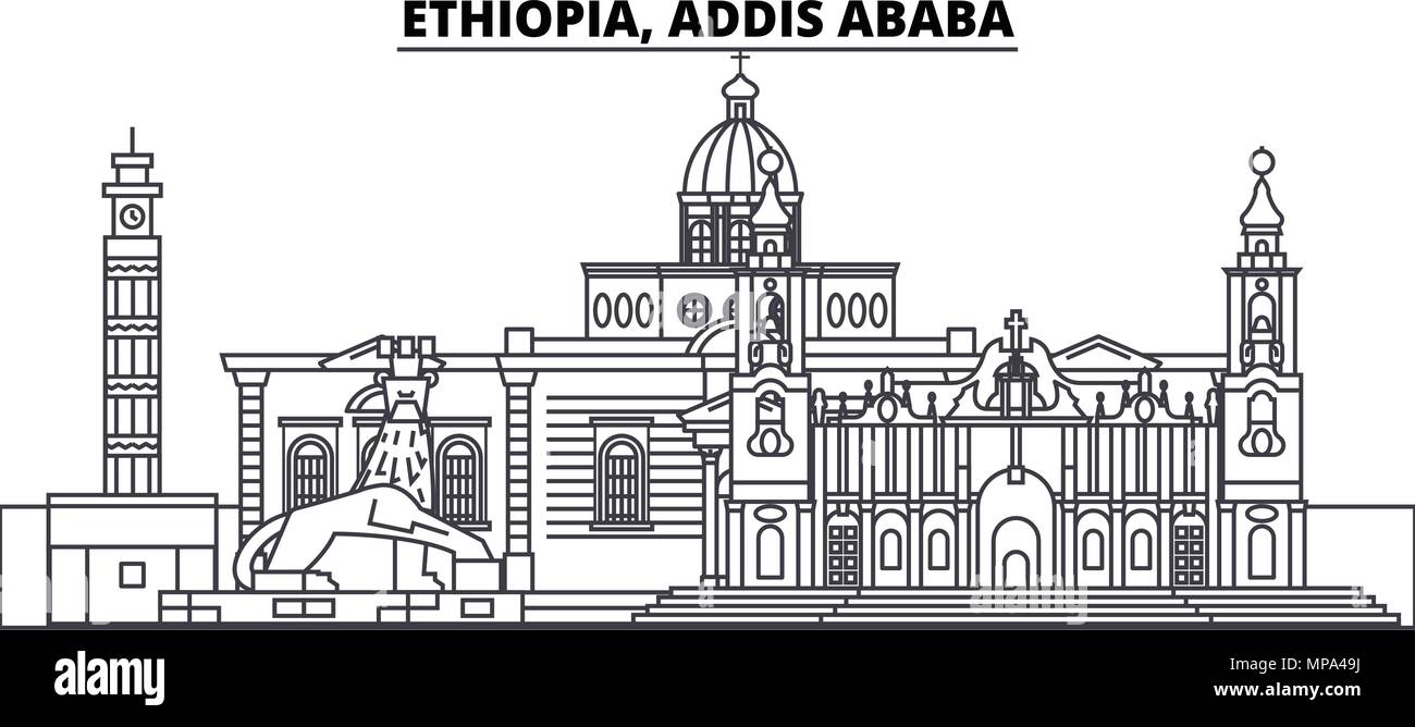 Ethiopia, Addis Ababa line skyline vector illustration. Ethiopia, Addis ...