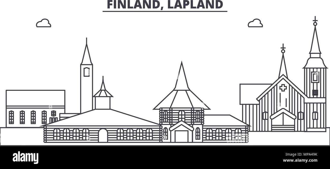 Finland, Lapland line skyline vector illustration. Finland, Lapland ...
