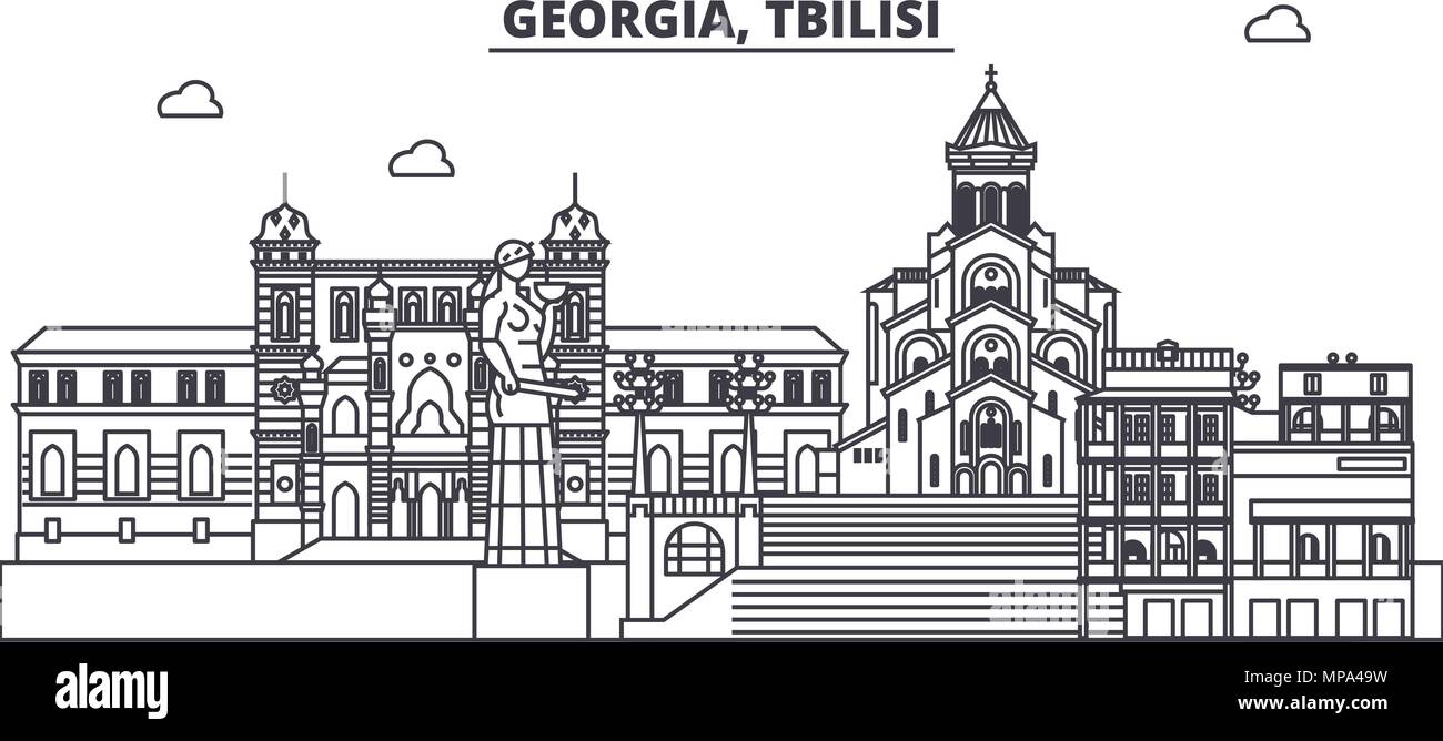 Georgia, Tbilisi line skyline vector illustration. Georgia, Tbilisi ...