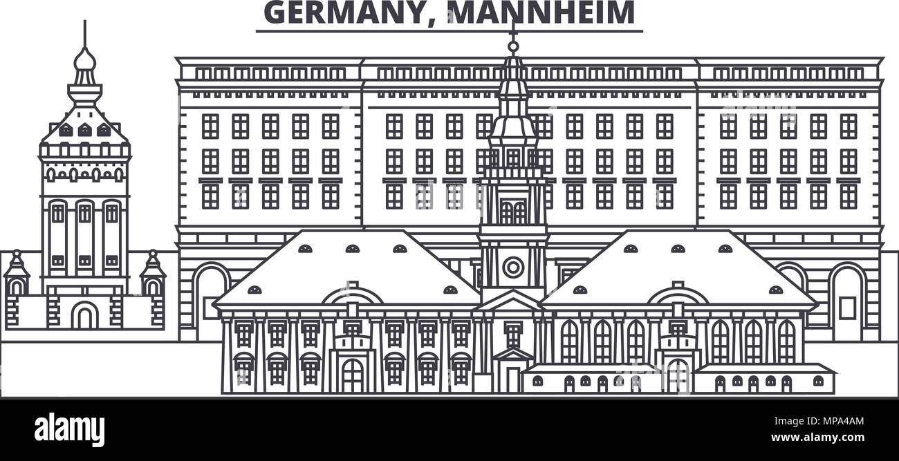 Germany, Mannheim line skyline vector illustration. Germany, Mannheim ...
