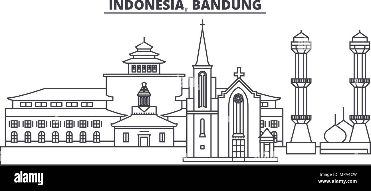 Indonesia, Bandung line skyline vector illustration. Indonesia, Bandung ...