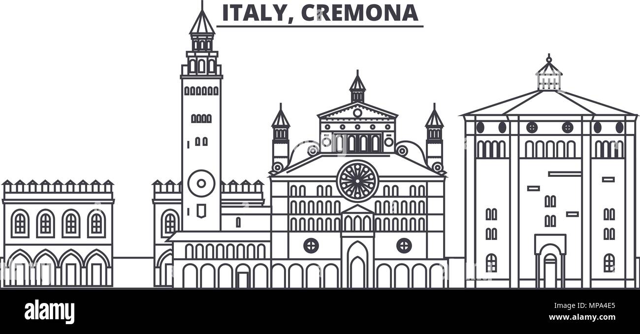 Italy, Cremona line skyline vector illustration. Italy, Cremona linear ...