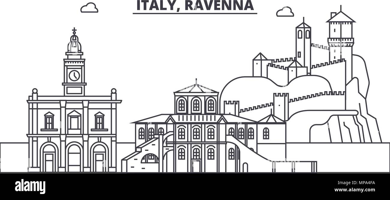 Italy, Ravenna line skyline vector illustration. Italy, Ravenna linear ...