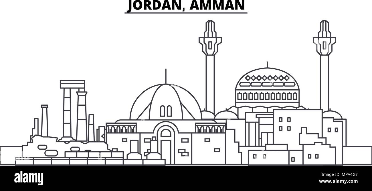 Jordan, Amman line skyline vector illustration. Jordan, Amman linear ...