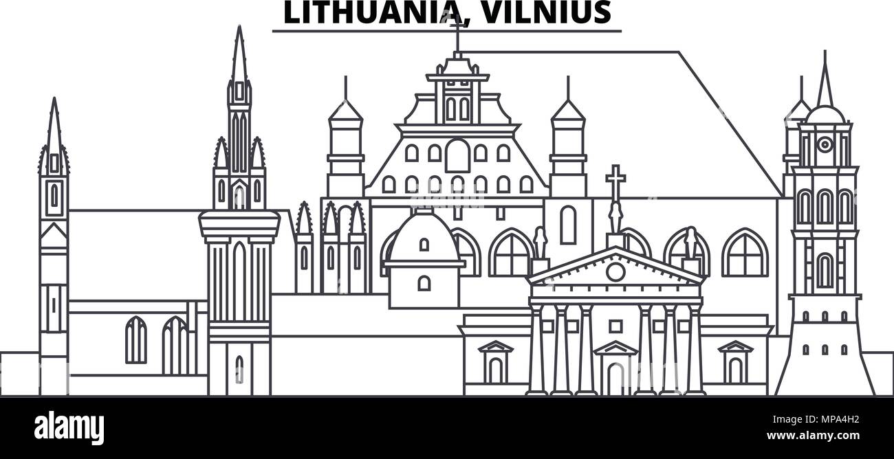 Lithuania, Vilnius line skyline vector illustration. Lithuania, Vilnius ...